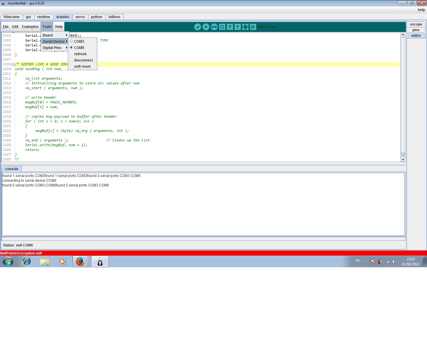 Problem Connecting Arduino And Myrobotlab Myrobotlab